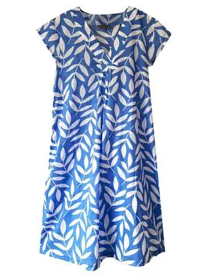 LIME TREE DESIGN Lime Tree Design Audrey Leaf Print Shift Dress Blue