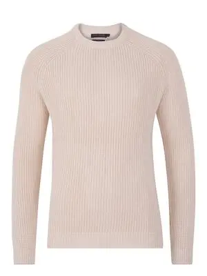 PAUL JAMES KNITWEAR Heavyweight Cotton Fisherman Rib Knit Jumper - Beige
