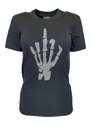 ANY OLD IRON Black / Silver Silver Skull Beaded Finger Black T-shirts - Black/silver