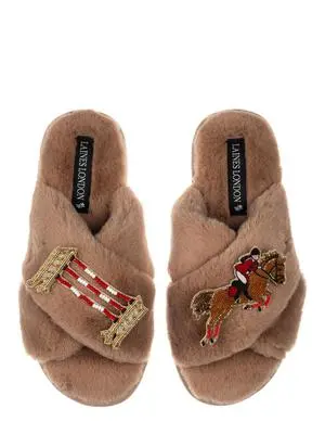 LAINES LONDON Laines London Embellished Faux Fur Slippers Brown