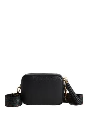 BETSY & FLOSS Verona Crossbody Tassel Bag With Teal & Brown Leopard Strap - Black