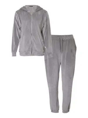 PRETTY YOU Velour Hoody Jogger Set - Grey