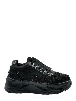 RETTROSE Sarah Luxury Noir Satin Handmade Embellished Trainers - Black