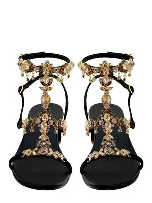 DAMAPREZIOSA Matilde Jewel Sandals With Grey Diamond Crystals And Block Heel Black