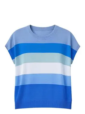 YUMI Block Stripe Relaxed Knitted Top - Blue