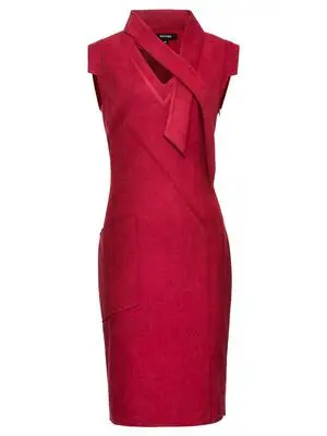 SMART AND JOY V-neck Structu Cut Suede Dress - Raspberry Red