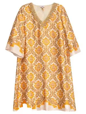 NIZA Sleeveless Maxi Dress With Floral Print And A-line Skirt - Gold