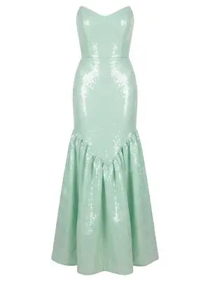 NOMI FAME Strapless Sequined Corset Mermaid Gown - Green