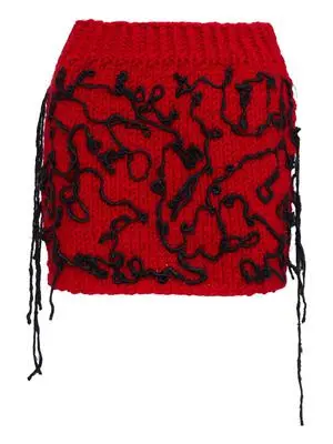 SARAH REGENSBURGER Chunky Knit Mini Skirt With Embellished Application - Red