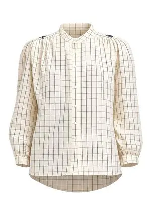 TANTRA SPAIN SL Neutrals Checkered Shirt With Mandarin Collar And Embroidery On The Shoulder And Back Beige - Beige/orange
