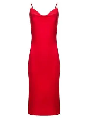 URBAN TOUCH Cowl Neck Satin Slip Cami Midi Dress _ - Red