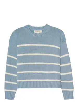 ELLSWORTH + IVEY Elena Crewneck Sweater Denim And Ivory - Blue