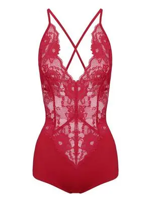 OH!ZUZA NIGHT&DAY Ruby Bodysuit Soft Viscose & Delicate Lace - Red