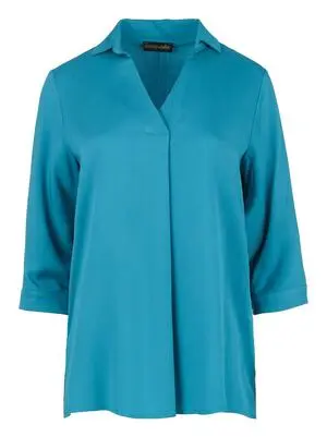 CONQUISTA Turquoise V Neck Top - Blue
