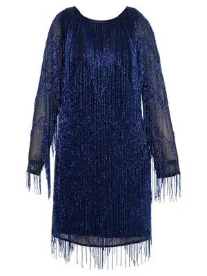 ROSE & NANCY Janey Black Beaded Fringe Mini Dress - Blue