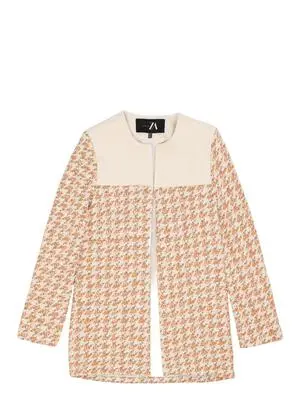 MADEBYZA Neutrals Contrasted Creme Houndstooth Jacket - Orange