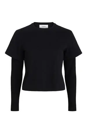 LUÚM Sloane Top With Waffle Knit Sleeves - Black