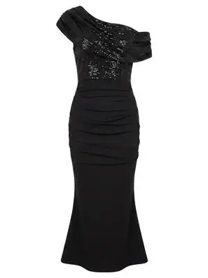ATOM LABEL Mercury Sequin One-shoulder Midi Dress - Black