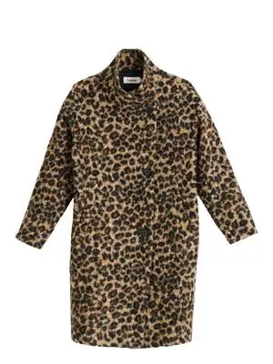 LOUCHE Donalda Animal Funnel Neck Coat Taupe - Brown