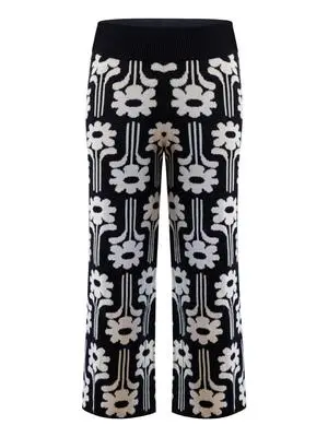 KNOWN SUPPLY High Waisted Floral Sweater Pants Bruno Flower Motif - Black