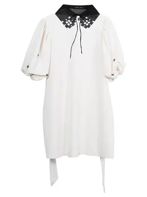 LAURA DAILI White Cotton Dress With Detachable Baltic-inspired Collar - White/black