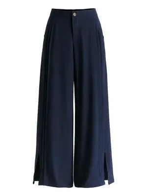 PAISIE Wide Leg Trousers With Side Pleats And Split Hem In Navy - Blue