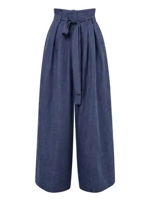 METAMORPHOZA Linen Denim Wide-leg Trousers - Blue