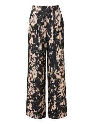 OH!ZUZA NIGHT&DAY Neutrals Echo Wide-leg Viscose Satin Trousers – Print - Black