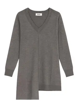 NUVV COLLECTION Asymmetric Merino Wool Sweater – Premium Italian Yarn Design - Grey
