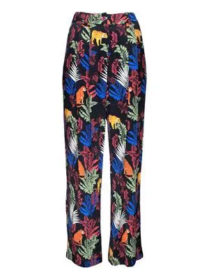 LALIPOP DESIGN Jungle-print Ecovero™ Satin Wide-leg Pants - Black
