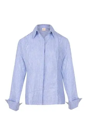 GUNDA HAFNER LTD Light And White Striped Linen Cotton Blend Shirt - Blue
