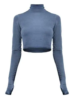 ZHENABIA Na Body Dusty Long Sleeve Boho Crop Top - Blue