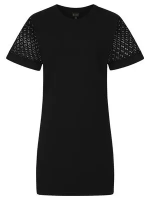 SOPHIE CAMERON DAVIES Lace Sleeve Cotton T-shirt Dress - Black