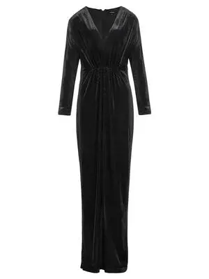 SMART AND JOY Textured Velvet V-neck Maxi Dress - Black