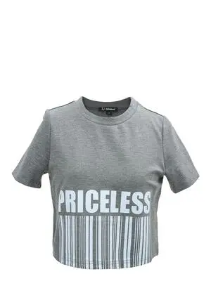 SMART AND JOY Typo Print Crop T-shirt - Grey