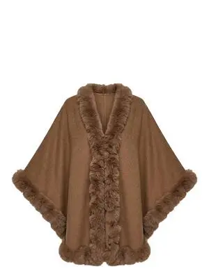 Saachi Faux Fur Cape Saddle Kimono - Brown