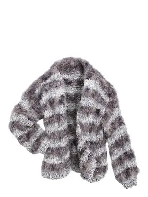 Saachi Eyelash Hand Knit Blue Gray Cardigan - Grey