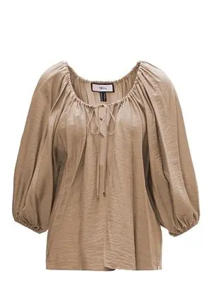 NISSA Neutrals Puff-sleeve Viscose Top - Beige
