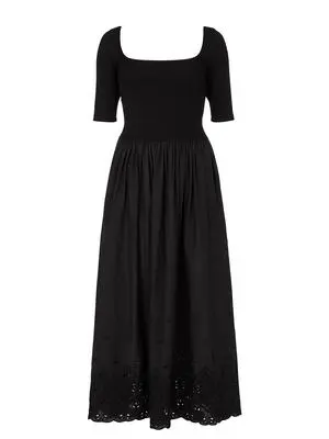 LILY AND LIONEL Sydney Short Sleeve Jersey Bodice Embroidered Midi Dress - Black