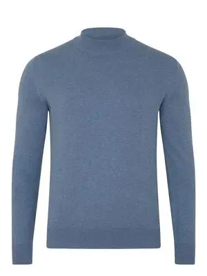 PAUL JAMES KNITWEAR Ultra Fine Cotton Mock Turtle Neck Jumper - Blue