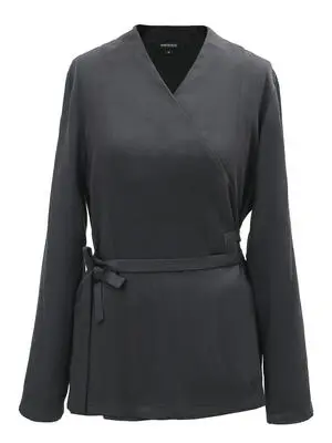 SMART AND JOY Satin Wrap-over Blouse - Black
