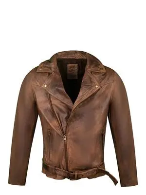 ZASTASTUDIO Blended Malt Biker Leather Jacket - Brown