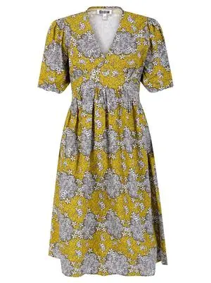 IN OUR NAME Yegura Printed V-neck Midi Dress - Yellow