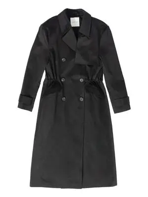 LAELEN Pure Cotton Double Breasted Trench Coat - Black