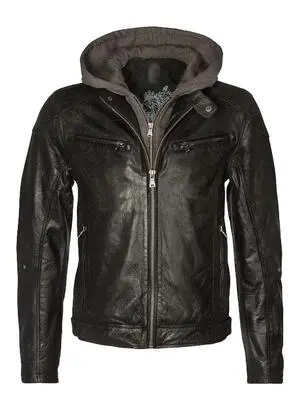 Mauritius Biko Removable Hood Leather Jacket - Black