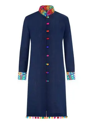BEATRICE VON TRESCKOW Navy Verdon Linen Nehru Jacket - Blue