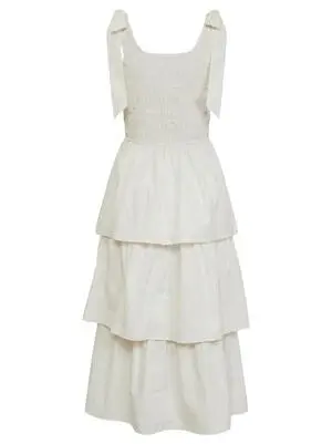 MODENAIRE Smocked Midi Dress Tiered Form - White