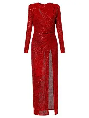 AGGI BY HALEWSKI Adria Sparkle Sequined Maxi Dress - Red