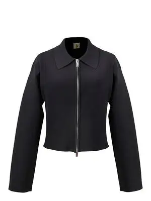 SMART AND JOY Minimalist Front Zipper Crop Jacket - Black
