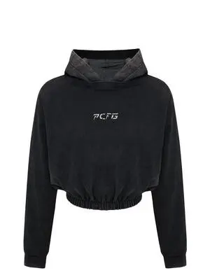 PCFG Black / Grey Acid Washed Crop Hoodie Black - Black/grey